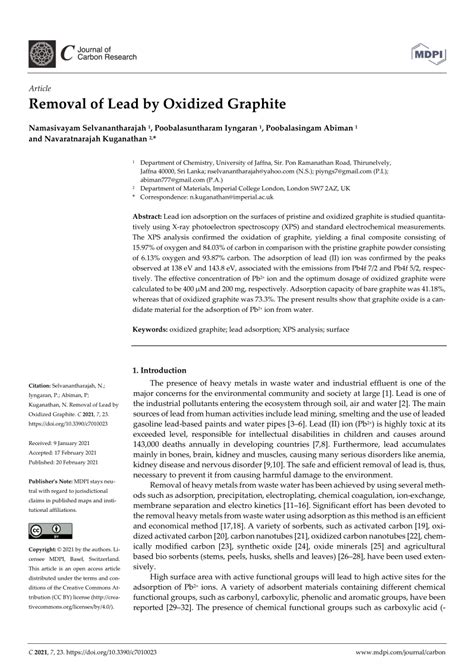 Pdf Removal Of Lead By Oxidized Graphite