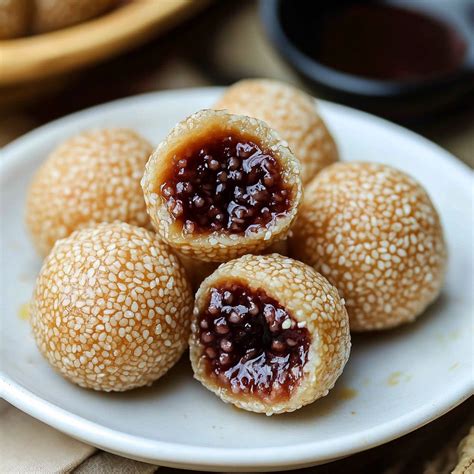 Amazing Crispy Golden Sesame Balls Filled With Sweet Red Bean Paste