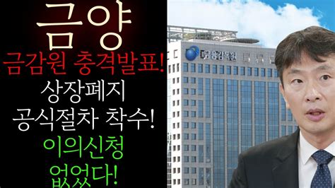 🔵 금양 긴급 금감원 충격발표 상장폐지 공식절차 착수 이의신청 없없다 박순혁 금감원 유혈사태 상장폐지 감사발표 법적대응하겟다 금양목표가 금양주식전망 금양