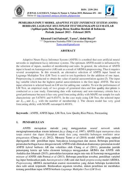 Pdf Pemilihan Input Model Adaptive Fuzzy Inference System Anfis