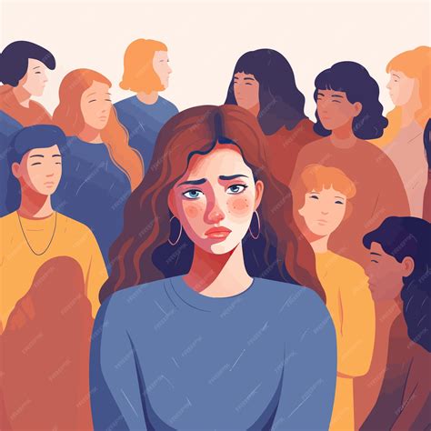 Premium Vector Sad Girl With Group Of People Vector Illustration In