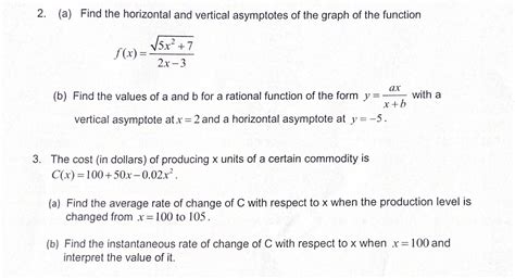 solved 2 a find the horizontal and vertical asymptotes of