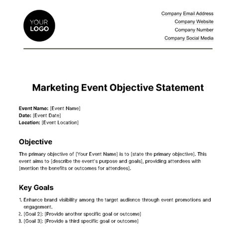 Marketing Event Objective Statement Template Edit Online And Download Example