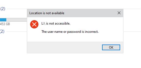 Location Not Available User Name Or Password Incorrect Windows 10