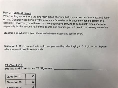 Solved Part 2 Types Of Errors When Writing Code There Are