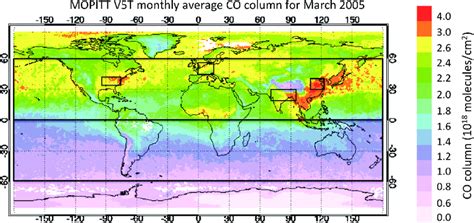 Global Map Showing Mopitt V5t Monthly Average Co Column For March 2005