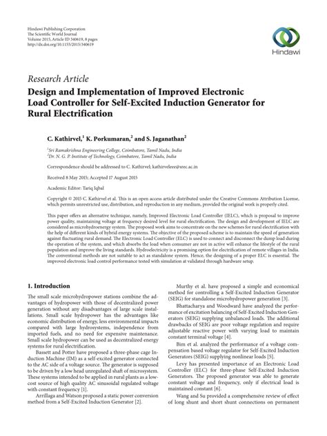 Pdf Design And Implementation Of Improved Electronic Load Controller For Self Excited
