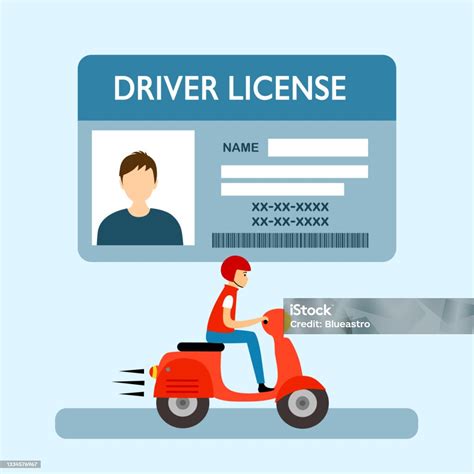오토바이를 타고 남자 운전 면허증 개념 벡터 일러스트레이션 평면 디자인의 운전 면허 아이디어를 갱신합니다 신분증 오토바이에 대한 스톡 벡터 아트 및 기타 이미지 Istock