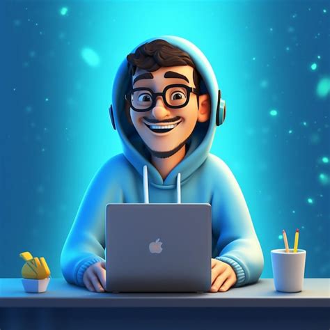 Premium Photo Happy Cartoon 3d Programmer Hacker