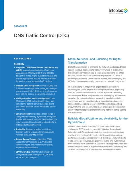 Infoblox Datasheet Infoblox Dns Traffic Control Pdf Pdf Load Balancing Computing Domain