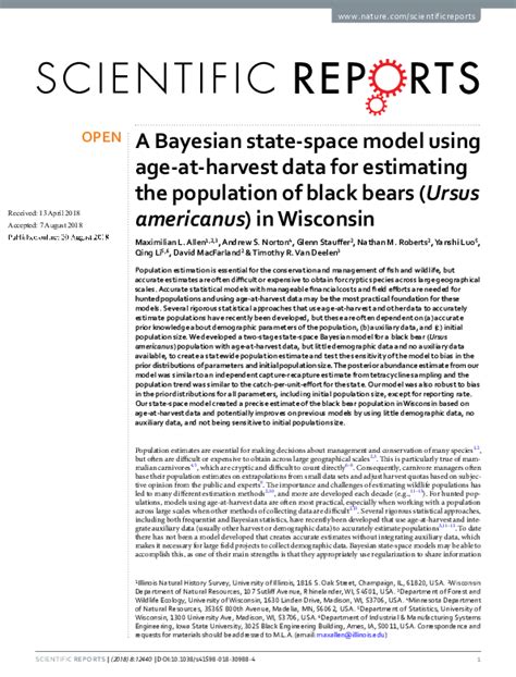 Pdf A Bayesian State Space Model Using Age At Harvest Data For Estimating The Population Of