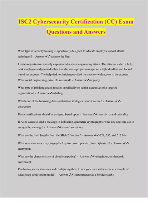 Isc2 Cybersecurity Certification Cc Exam Questions And Answers Isc2 Cybersecurity