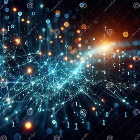 abstract digital network with binary code and glowing connections