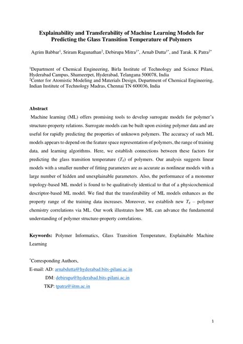Pdf Explainability And Transferability Of Machine Learning Models For Predicting The Glass