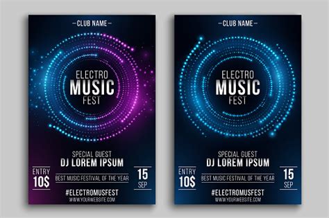 일렉트로 뮤직 페스티벌 전단지 파티 포스터 디자인 빛나는 점들의 세련된 디지털 배너 에너지 활기찬 반지 음악 이벤트 초대 벡터 그림입니다 Dj에 대한 스톡 벡터 아트 및