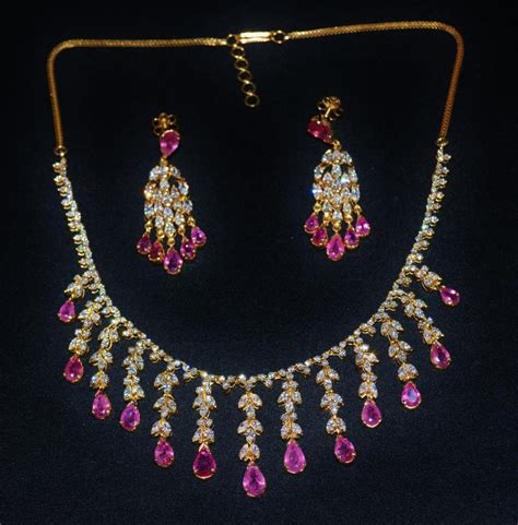 Ruby Diamond Set Ruby Necklace Natural 34cts VS F Diamond 750 18K Solid Gold Riviera Cocktail