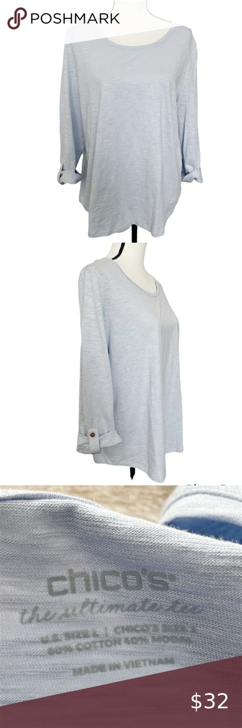 Chicos New Ultimate Tee Cotton Modal Utility 3 4 Button Sleeve In Calm