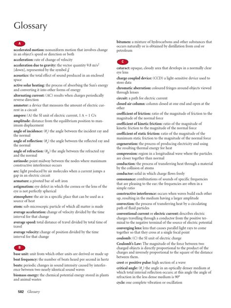 Physics 11 Glossary Pdf Waves Force