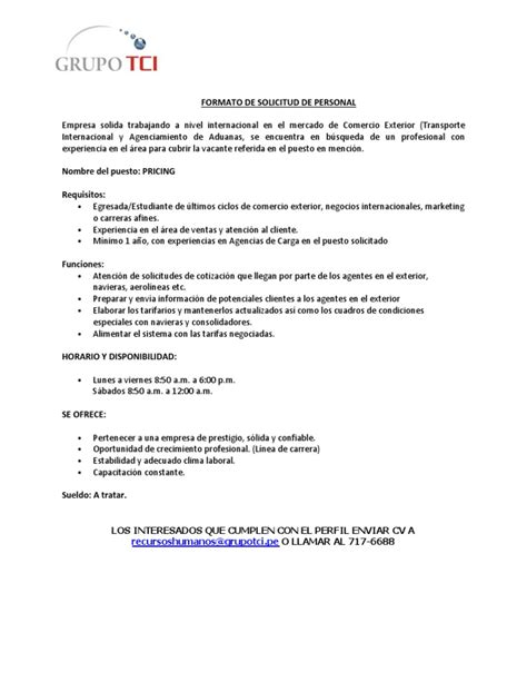 Formato De Solicitud De Personal Pdf
