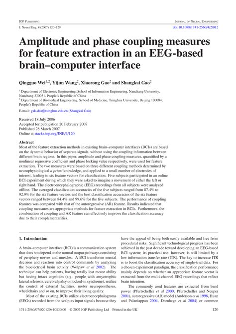 Pdf Amplitude And Phase Coupling Measures For Feature Extraction In