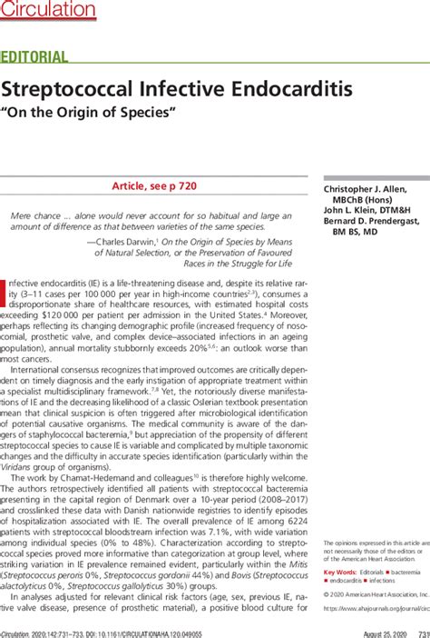 Streptococcal Infective Endocarditis Circulation
