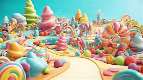 Cartoon Candy Land Comes To Life With 3d Rendering And Melting Cream Background Candy