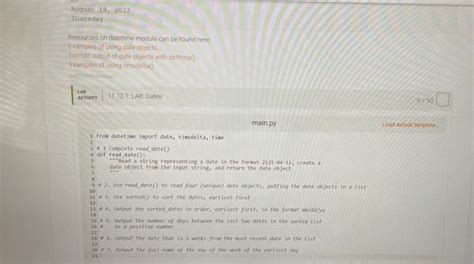 Solved 11 12 LAB Dates Complete The Code To Implement The Chegg