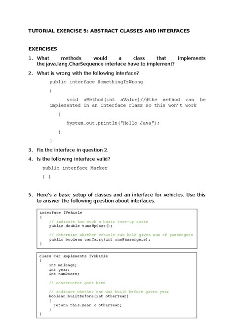 Te5 Abstract Classes And Interfaces Tutorial Exercises Studocu