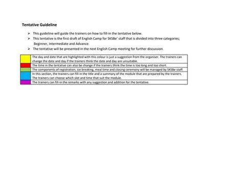 Tentative Guideline Eic 2018 For English In Camp Docx