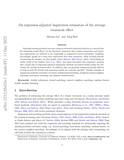 Pdf On Regression Adjusted Imputation Estimators Of The Average
