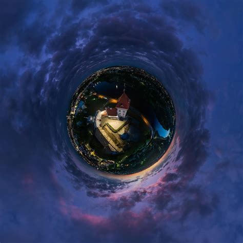 Premium Photo Tiny Planet In Night Sky Overlooking Old Town Urban Development Historic