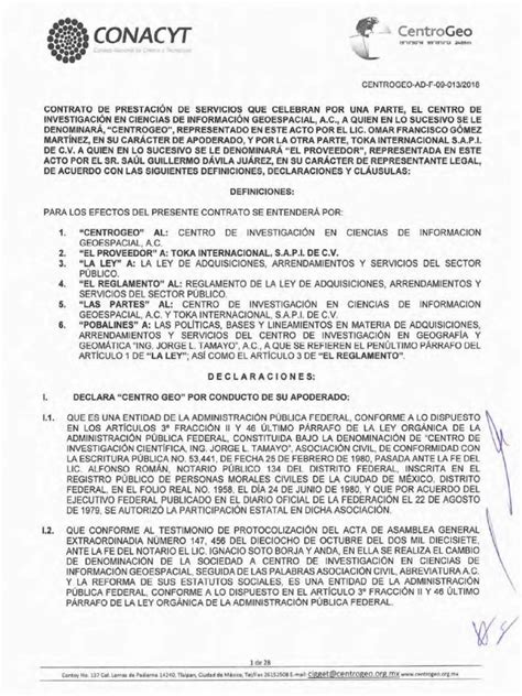 Contrato Prestacion Servicios Toka Internacional Sapi De Cv Centrogeo Ad F 09 013 2018 Pdf