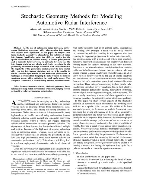 Pdf Stochastic Geometry Methods For Modeling Automotive Radar