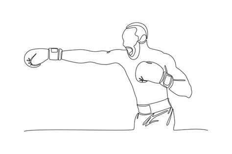 연속 한 줄 그림 권투 선수 무아이 태국 전투 선수 권투 개념 터 일러스트레이션 프리미엄 벡터