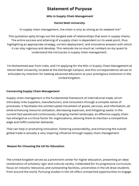 Statement Of Purpose Pdf Supply Chain Management Supply Chain