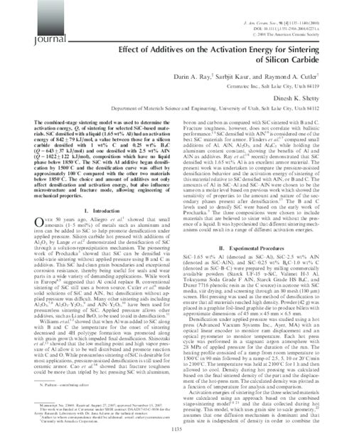 Pdf Effect Of Additives On The Activation Energy For Sintering Of Silicon Carbide