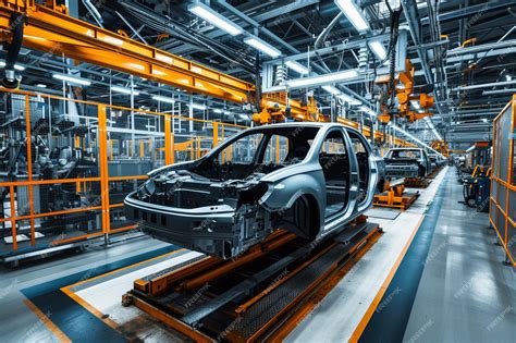 자동차 조립 라인 자동차 공장 전기 차량 생산 라인 인공지능과 함께 자동차 산업 프리미엄 사진