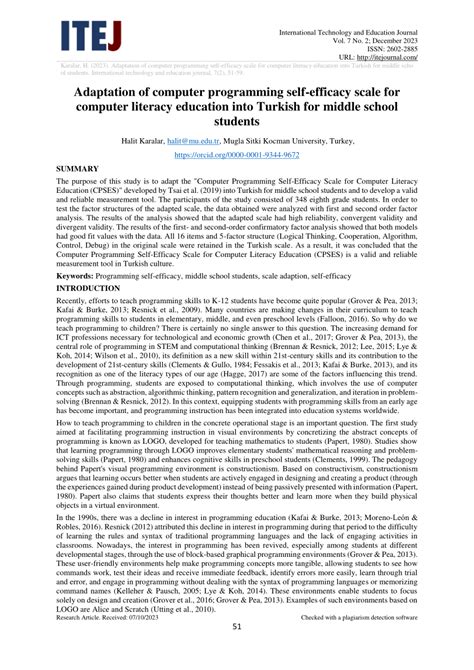 pdf adaptation of computer programming self efficacy scale for