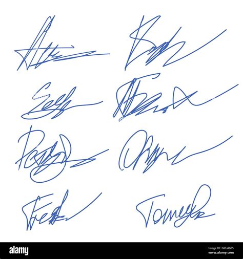 Hand Written Signature Different Example Signatures Isolated In White