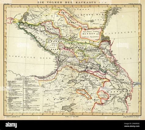 Ethnic Map Of The Kaukasuscaucasus Region Circa 1850s Berghaus