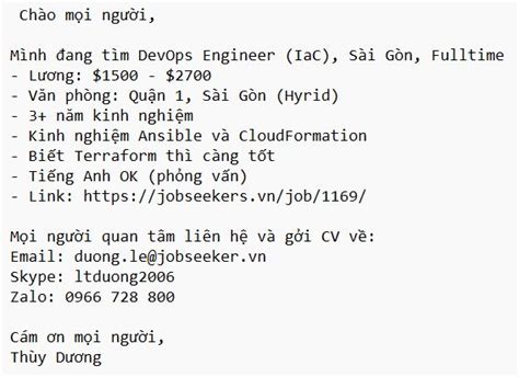 Thuy Duong Le Thi On Linkedin Devops Hybrid Hcmc Jobseekervn