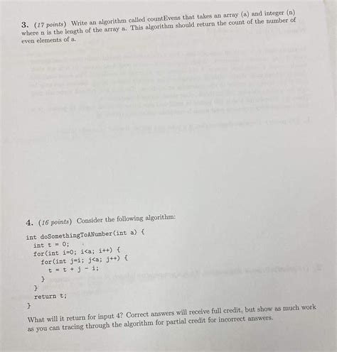 Solved 3 17 Points Write An Algorithm Called CountEvens Chegg