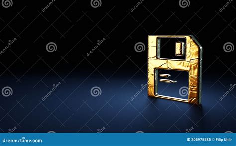 3d Rendering Symbol Of Save Wrapped In Gold Foil On Dark Blue