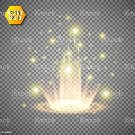 매직 판타지 포털 미래 텔레포트 라이트 효과 투명 한 배경에 불꽃과 밤 장면의 황금 촛불 광선 연단의 빈 빛 효과 디스코 클럽 댄스 플로어 3차원 형태에 대한 스톡 벡터