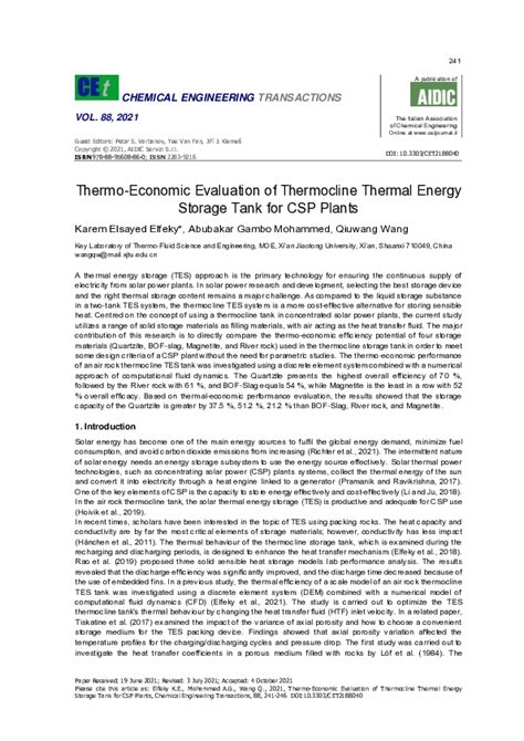 Pdf Thermo Economic Evaluation Of Thermocline Thermal Energy Storage Tank For Csp Plants