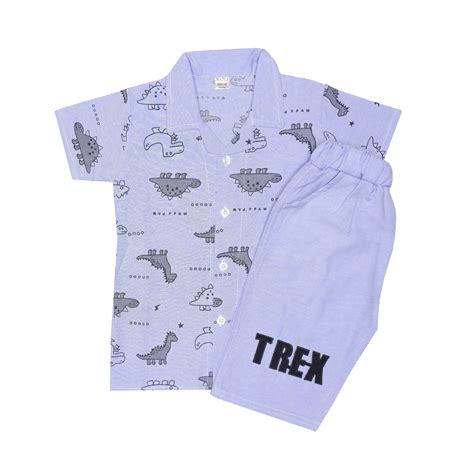 قیمت و خرید ست پیراهن و شلوارک پسرانه مدل نخی هاوایی طرح دایناسور کد 1239