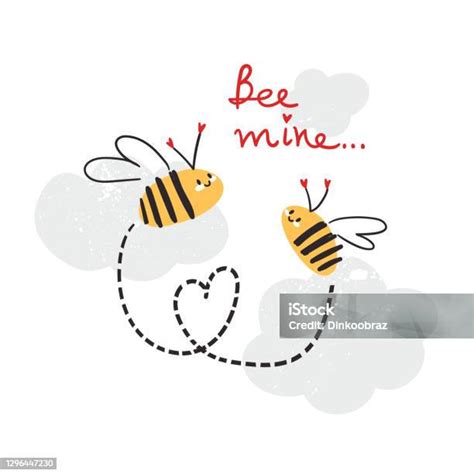 작은 꿀벌과 손 글자의 귀여운 부부와 인사말 카드 꿀벌 광산 심플한 순진한 스타일 벌에 대한 스톡 벡터 아트 및 기타 이미지 벌 천진함 날기 Istock