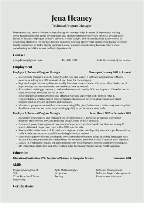Technical Program Manager Resume CV Example And Writing Guide