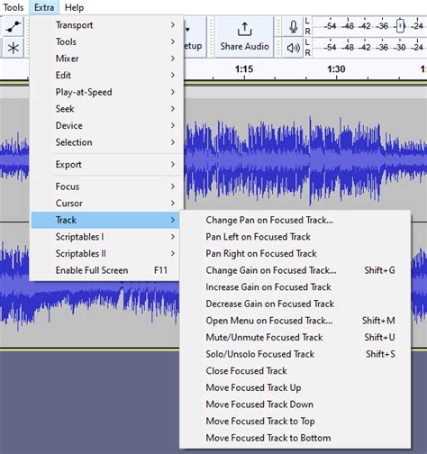 extra menu track audacity manual
