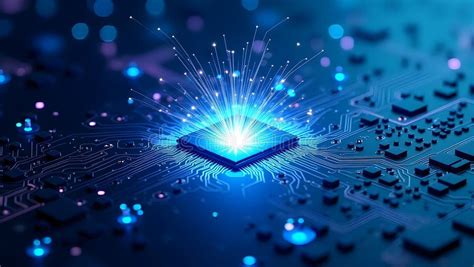 Futuristic Central Processor Unit Powerful Quantum Cpu On Pcb Motherboard With Data Stock Image
